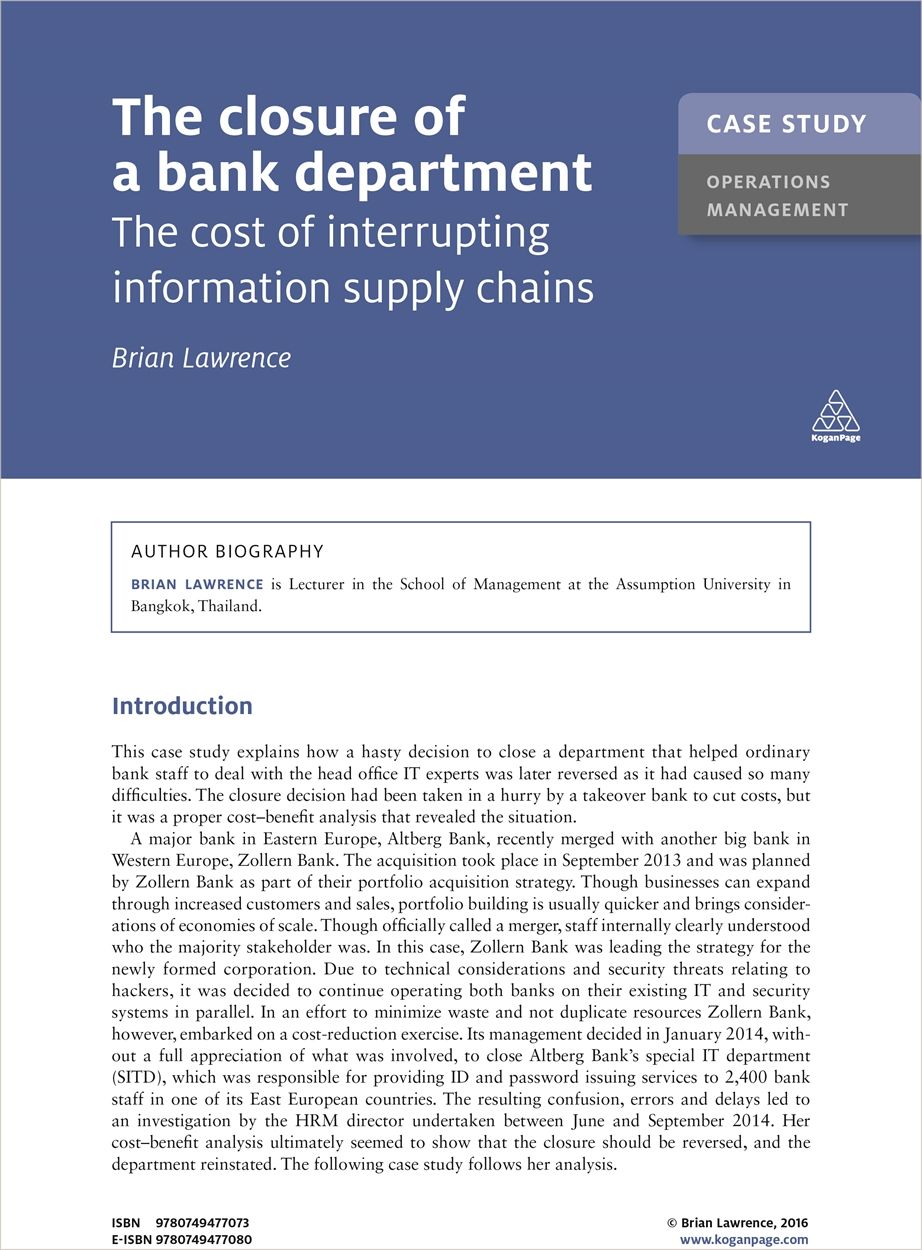 Case Study: The Closure of a Bank Department | Kogan Page
